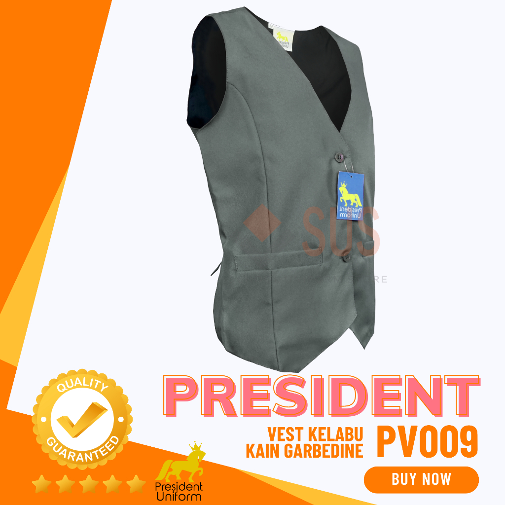 VEST GREY PENGAWAS READY STOCK !!! VEST SEKOLAH RENDAH DAN MENENGAH / PV009 - PRESIDENT UNIFORM ...
