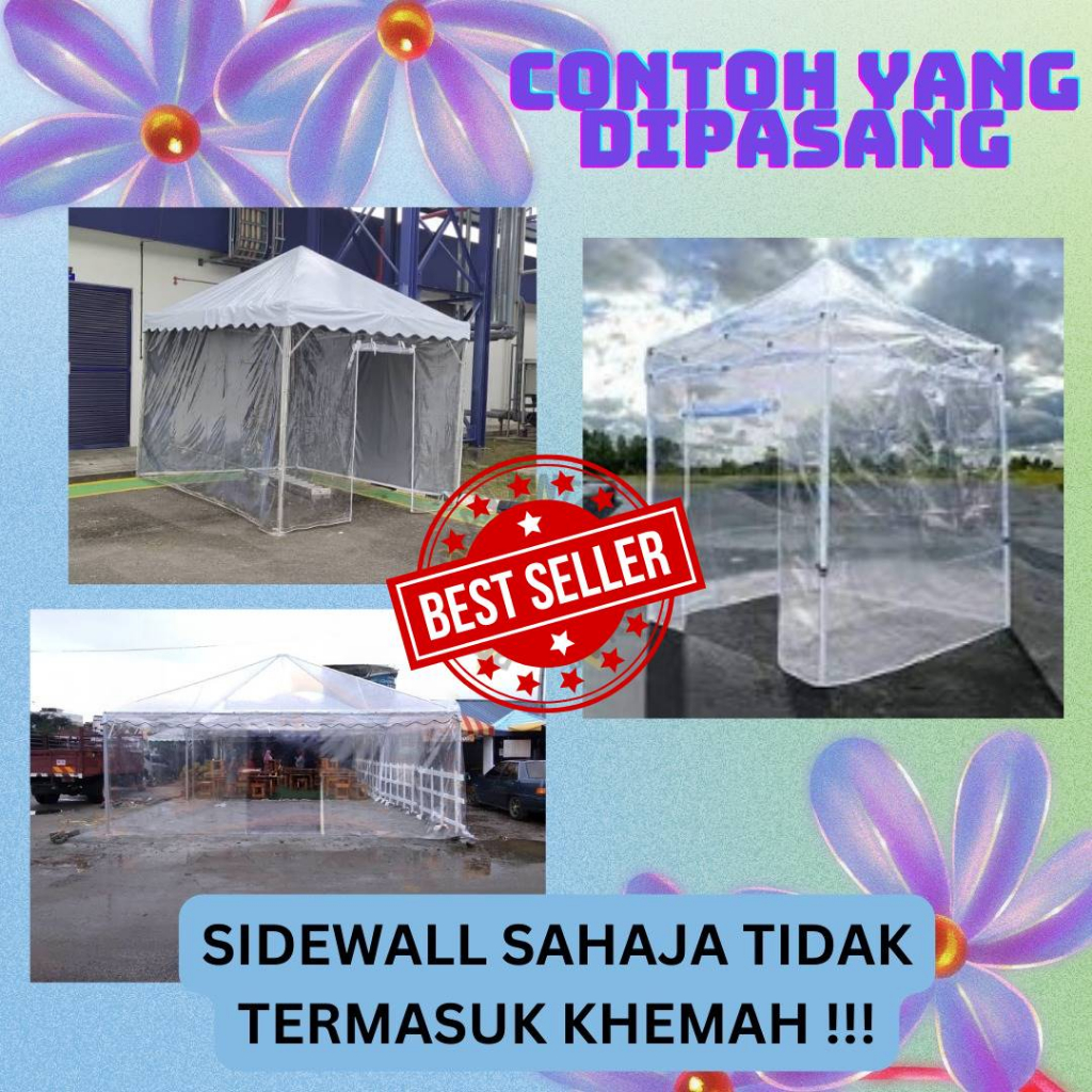 SIDEWALL PVC DOOR TRANSPARENT SAIZ 20ft X 8ft / KAIN TEPI KHEMAH UNTUK ...