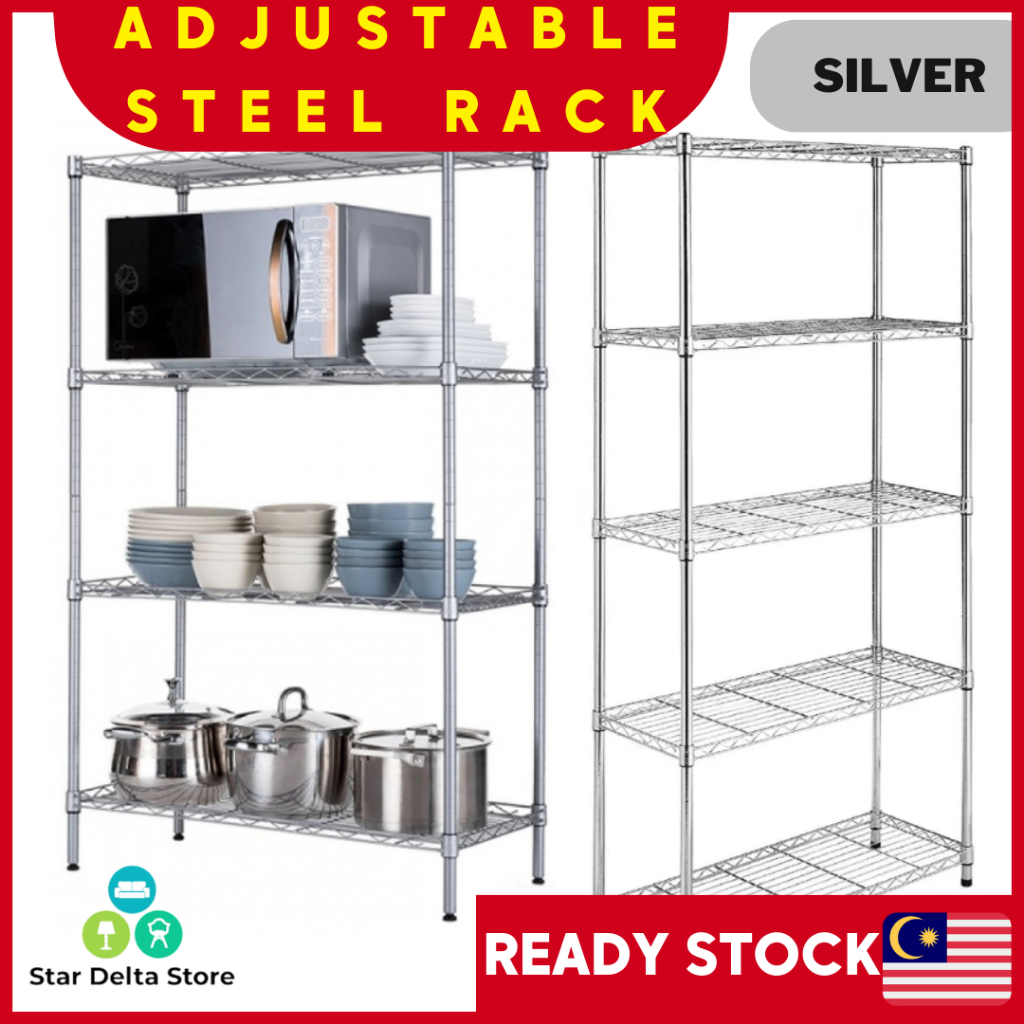 3/4/5 Tiers Storage Rack Large Kitchen Silver Stainless Steel Organizer ...
