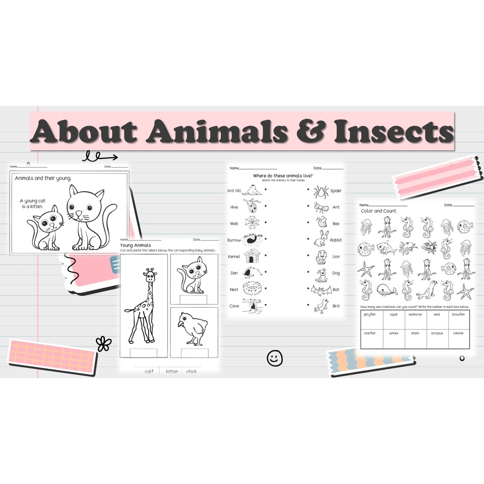 [PRE120] 47 pages About Animals & Insects Worksheet for Pre-school PDF ...