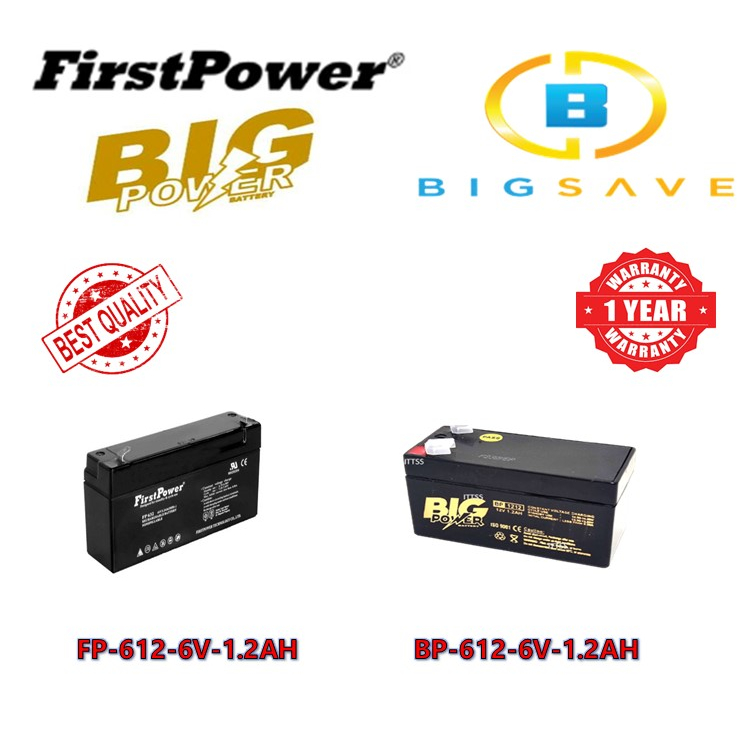 FIRST POWER / BIG POWER 612 6V 1.2 AH RECHARGEABLE SEALED LEAD ACID ...