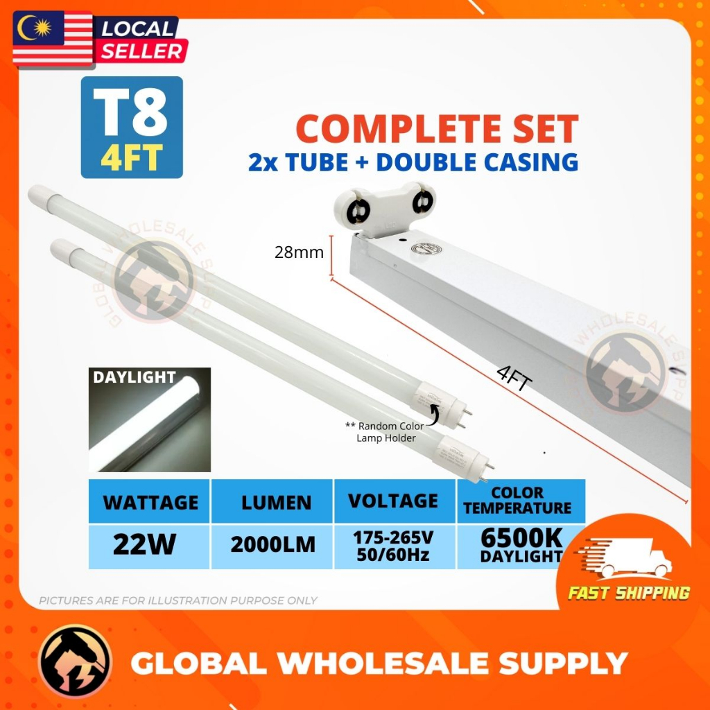 FULL SET DOUBLE 4FT T8 Led Tube Light Lampu Kalimantang LED Ceiling Light Led Tube With Casing ...