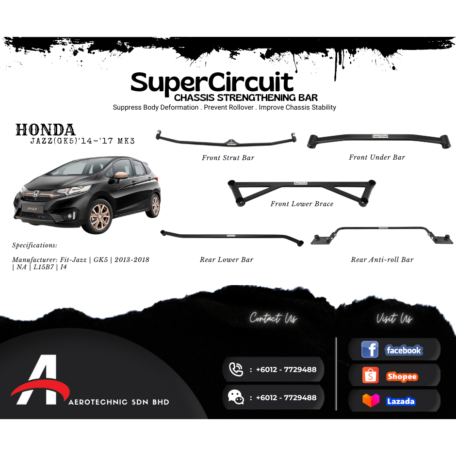 SuperCircuit Chassis Strengthening Bar Honda Jazz GK5 1.5L 2014-2018 | Shopee Malaysia