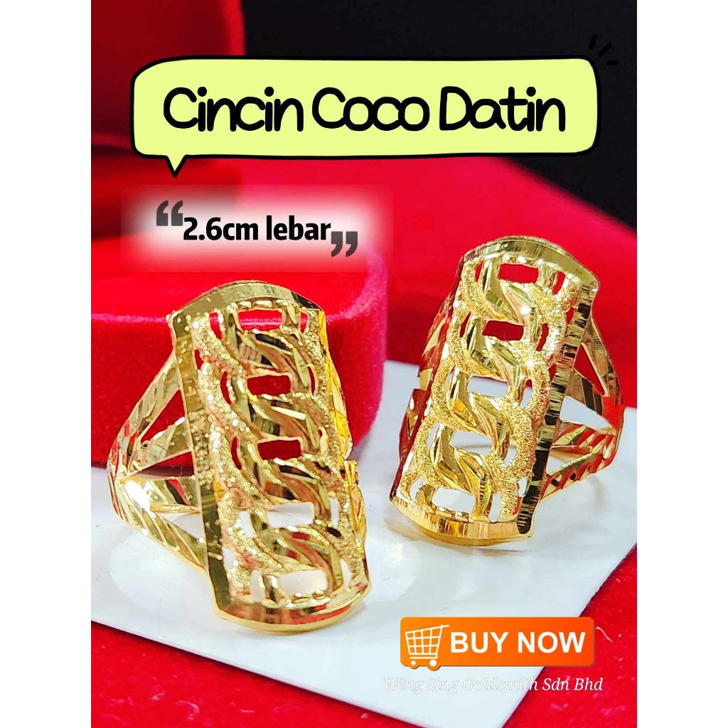 Wing Sing Cincin Coco Datin Fesyen Stamping Tulen Original Emas 916 / 916 Gold Koko Coco Ring ...