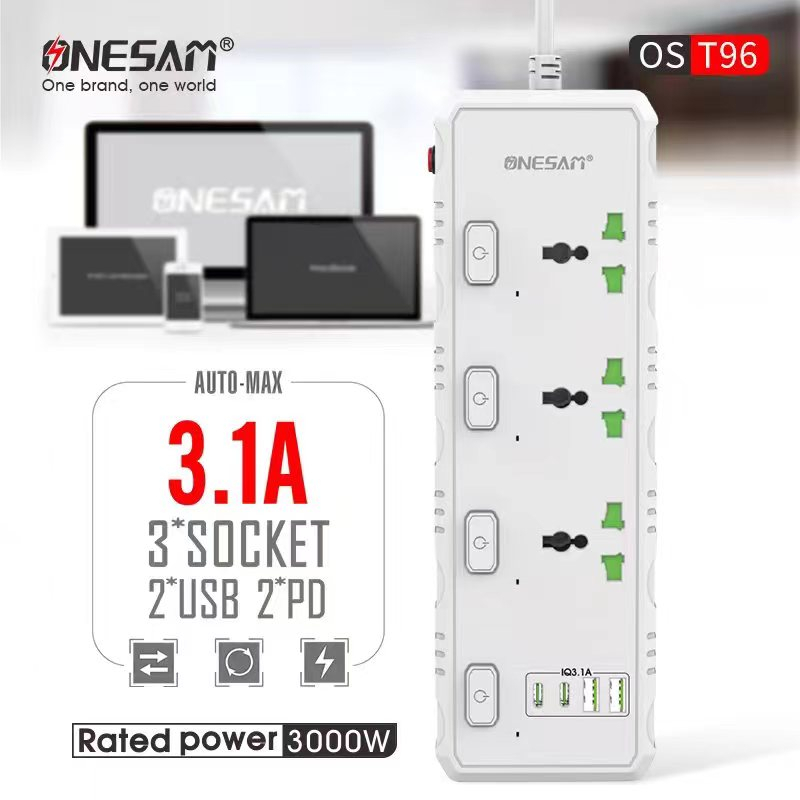 ONESAM OS-T96 Power Socket Charger / 2 PD + 2 USB Output / 3 Universal ...