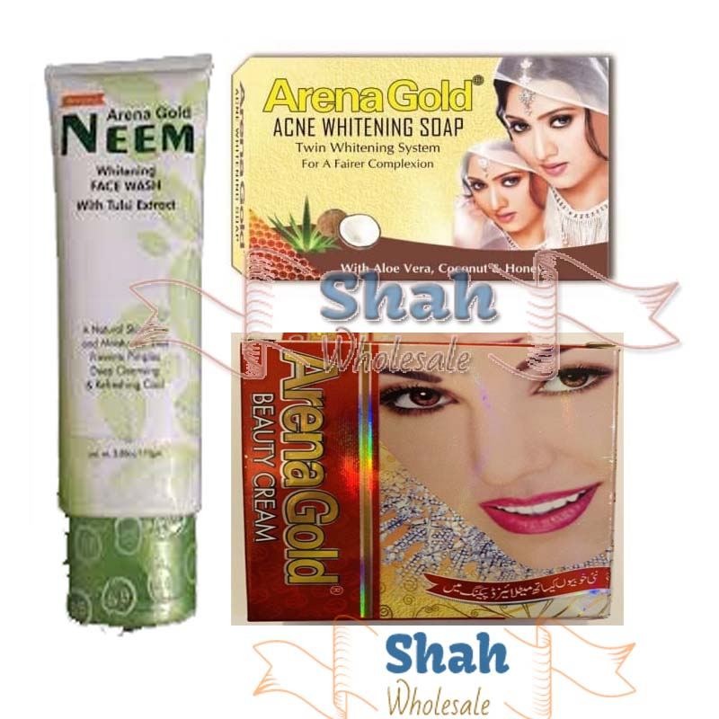 ARENA GOLD WHITENING CREAM Soap + Neem Face Wash Set 3IN1 100% ORIGINAL ...