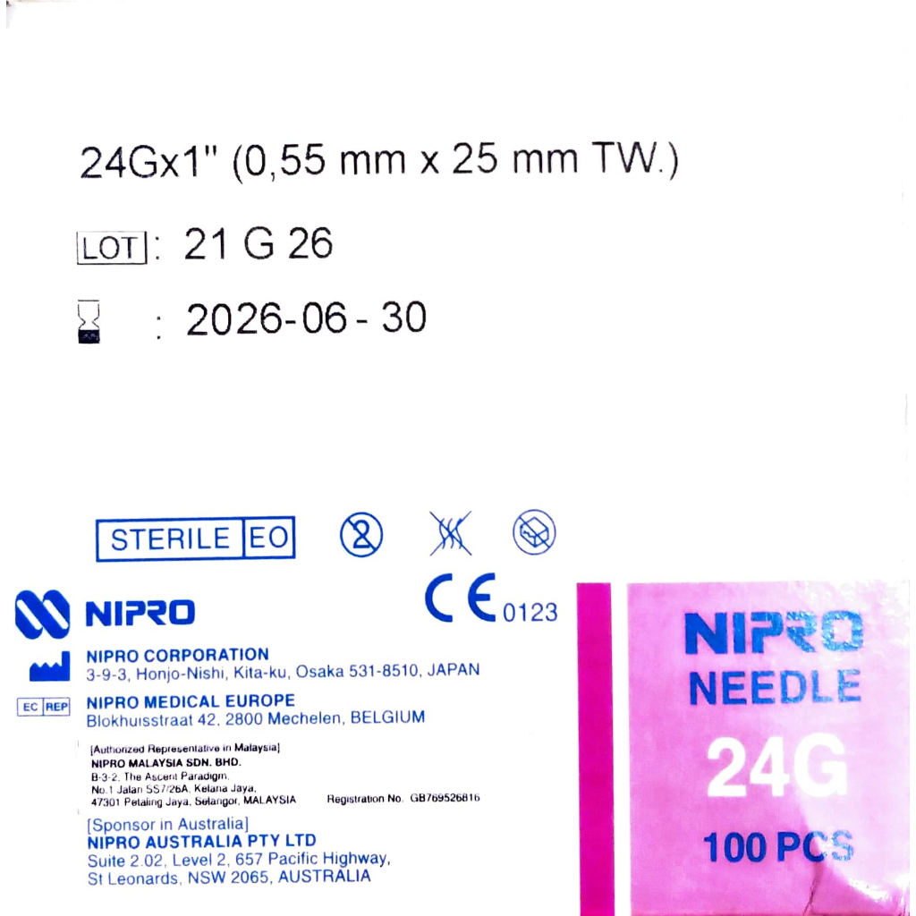 NIPRO NEEDLE 24G X 1 INCH (25mm) - 100'S - 5 BOXES/PACK EXPIRY 2026 | Shopee Malaysia