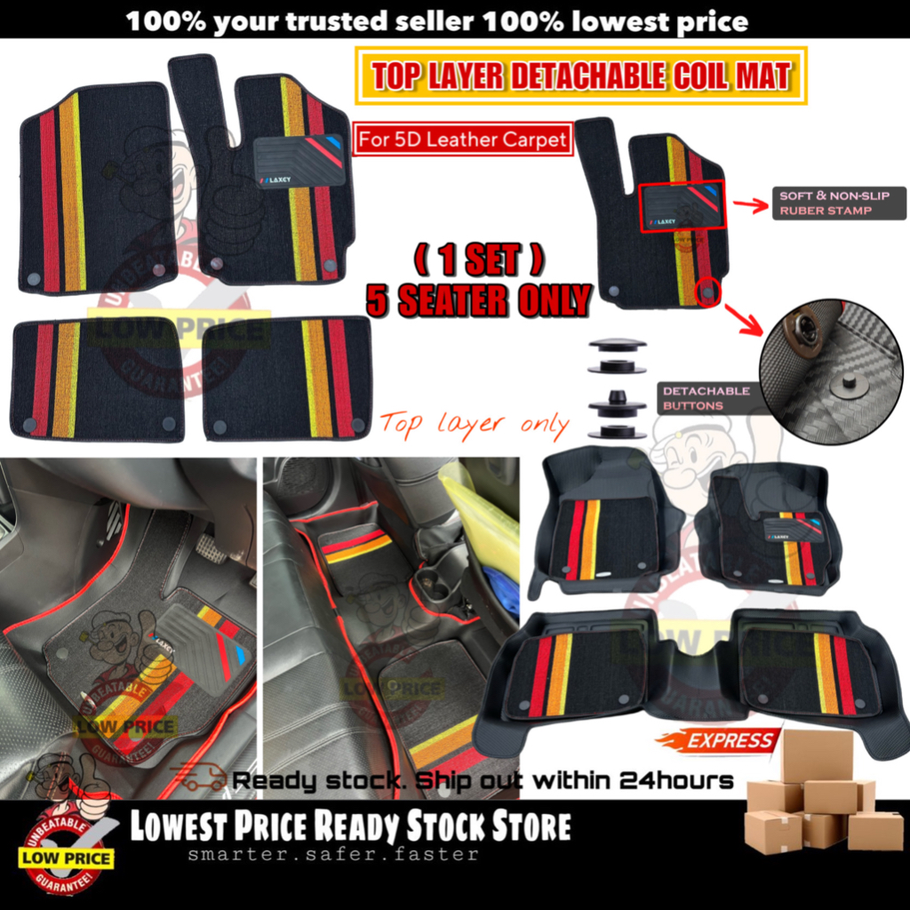 Top Layer Detachable Coil Mat for 5D Car Carpet Ativa/Axia/Viva/Myvi ...