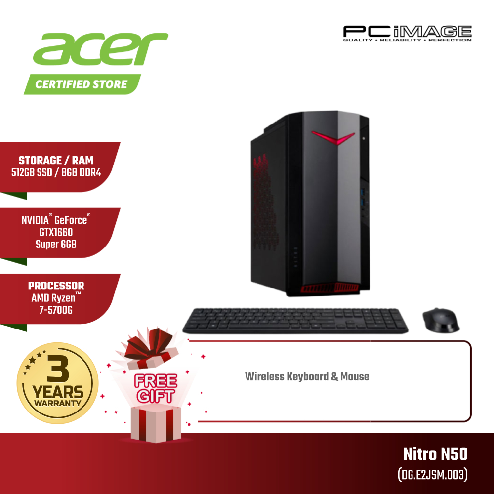 Acer Nitro N50-120-5700W10D Ryzen 7-5700G/8GB Ram/512GB SSD/GTX1660 Super 6GB/W10/DG.E2JSM.003 ...