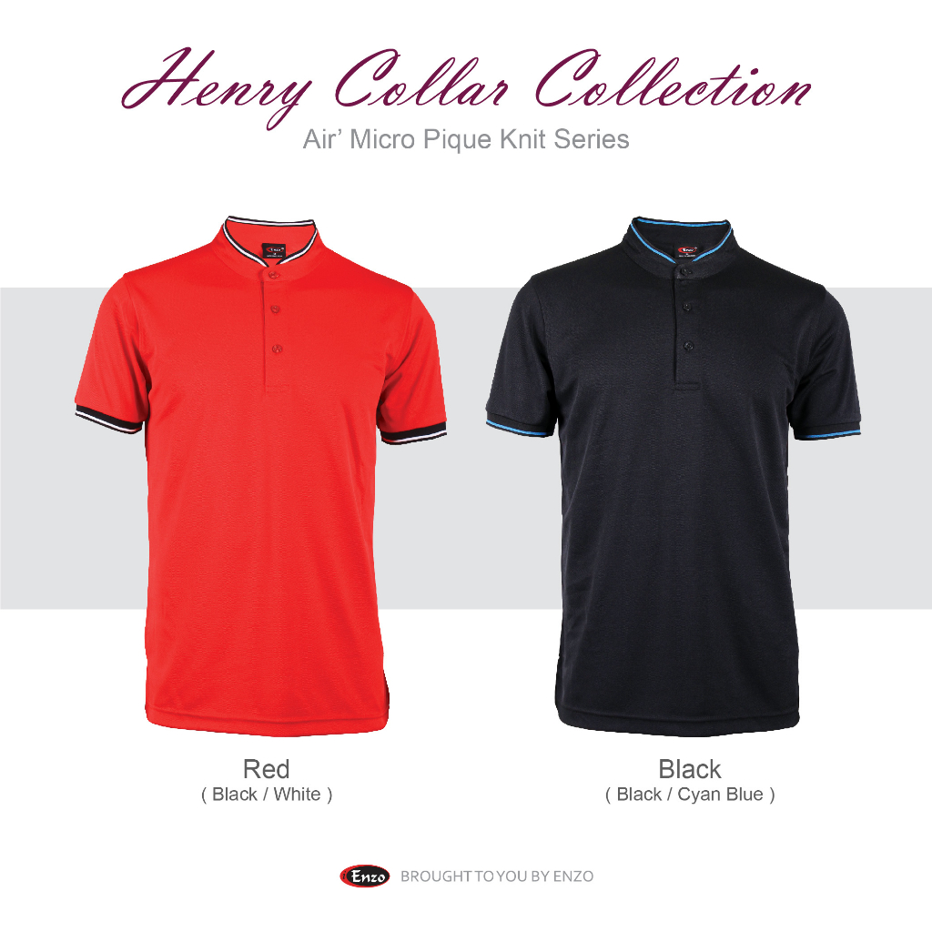 -5802- Enzo Plain Polo Shirt With Henry Collar | Shopee Malaysia