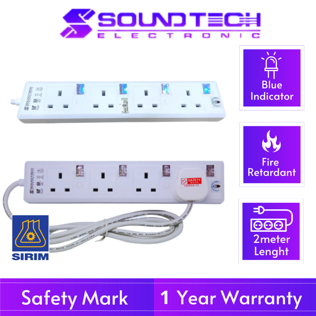Soundteoh PS-114 SIRIM Approved 4 Gang / 4 Way Extension Power Socket ...