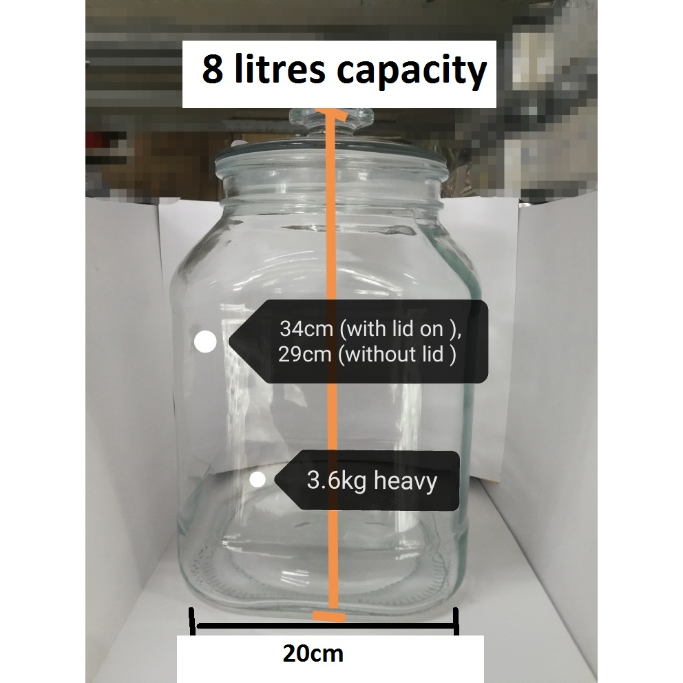 GLASS CONTAINER BIG WIDE MOUTH 8 litres (Square shape) /BALANG KACA ...