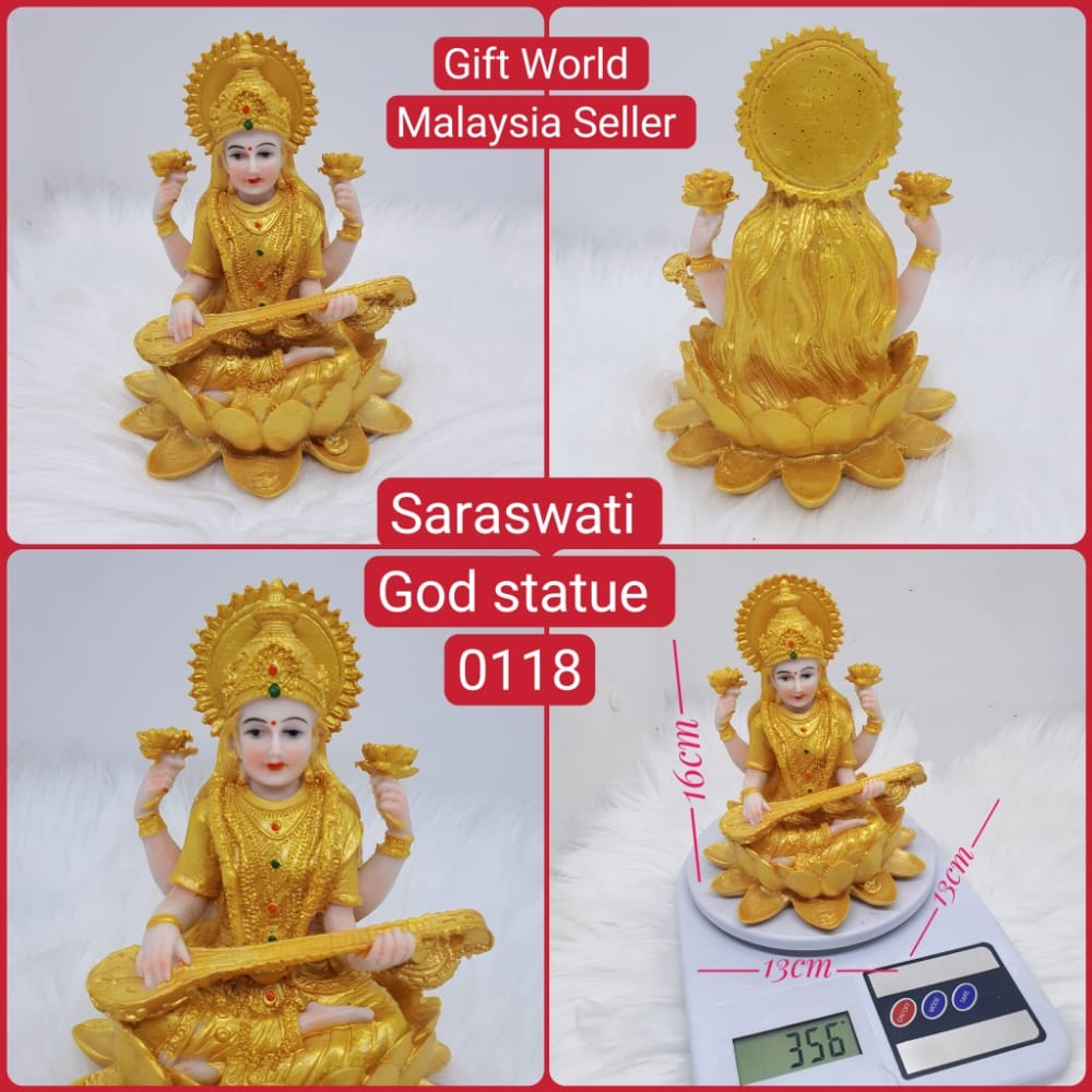 Saraswati / Lakshmi Premium Gold Statue / Indian Goddess & Car ...