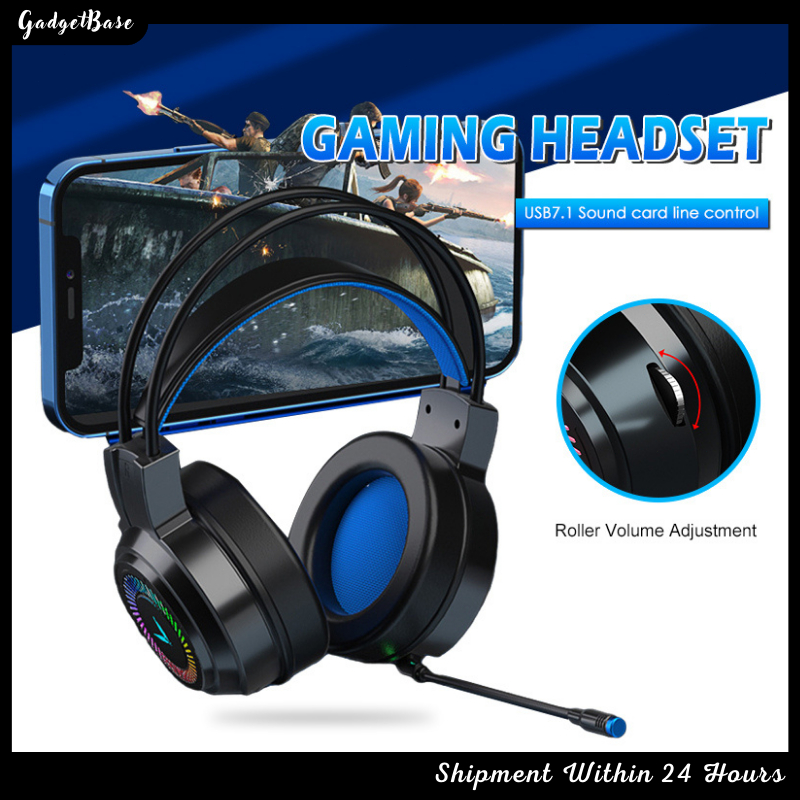 Professional Gaming Headset HD Bass Stereo Wired RGB LED PUBG Game ...