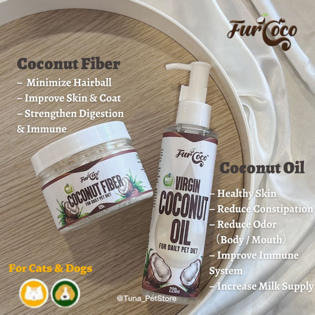 FurCoco Virgin Coconut Oil / Coconut Fiber 220ml/120g Cats Dogs Pet ...
