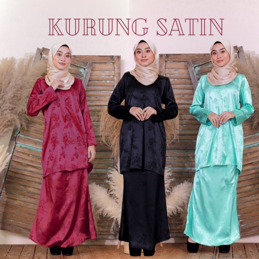 Baju Kurung Raya 2023 Baju Kurung Moden Satin jacquard | Shopee Malaysia