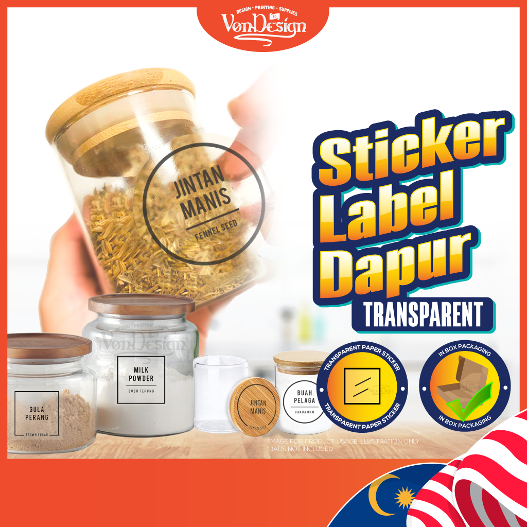 STICKERS LABEL DAPUR TRANSPARENT WATERPROOF | TRANSPARENT PANTRY ...