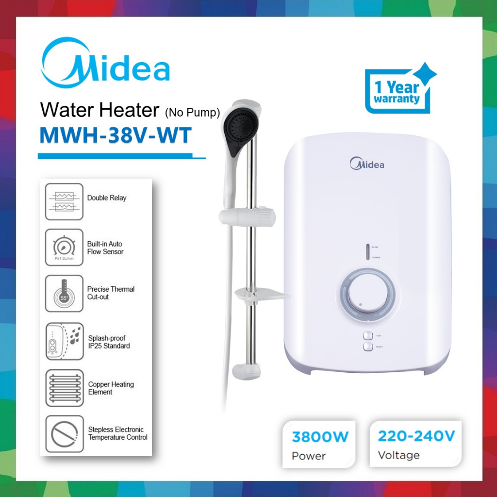 Midea Water Heater No Pump MWH-38Q MWH-38V-WT / Home shower Heater ...