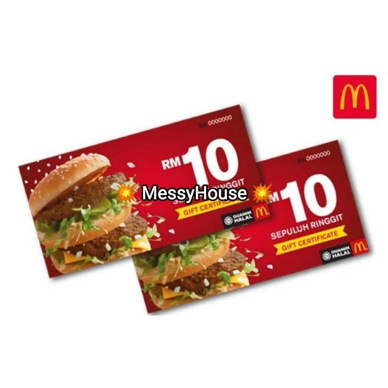 McDonald's McDonalds Mcd Mekdi Gift Voucher Certificate RM10 & RM5 ...