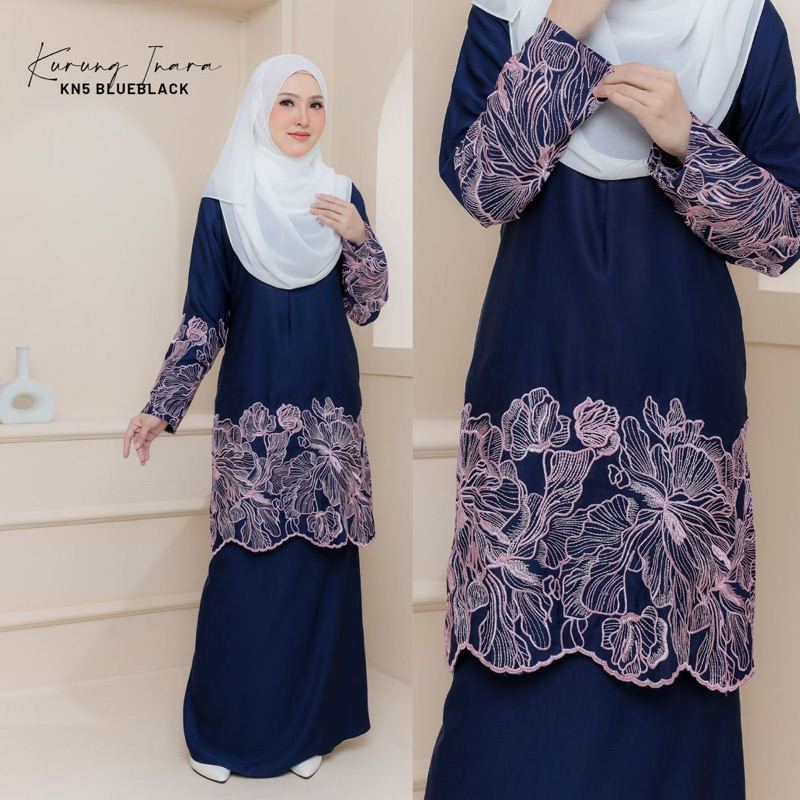 Baju Kurung Sulam Inara “BlueBlack” Plus Size | Shopee Malaysia
