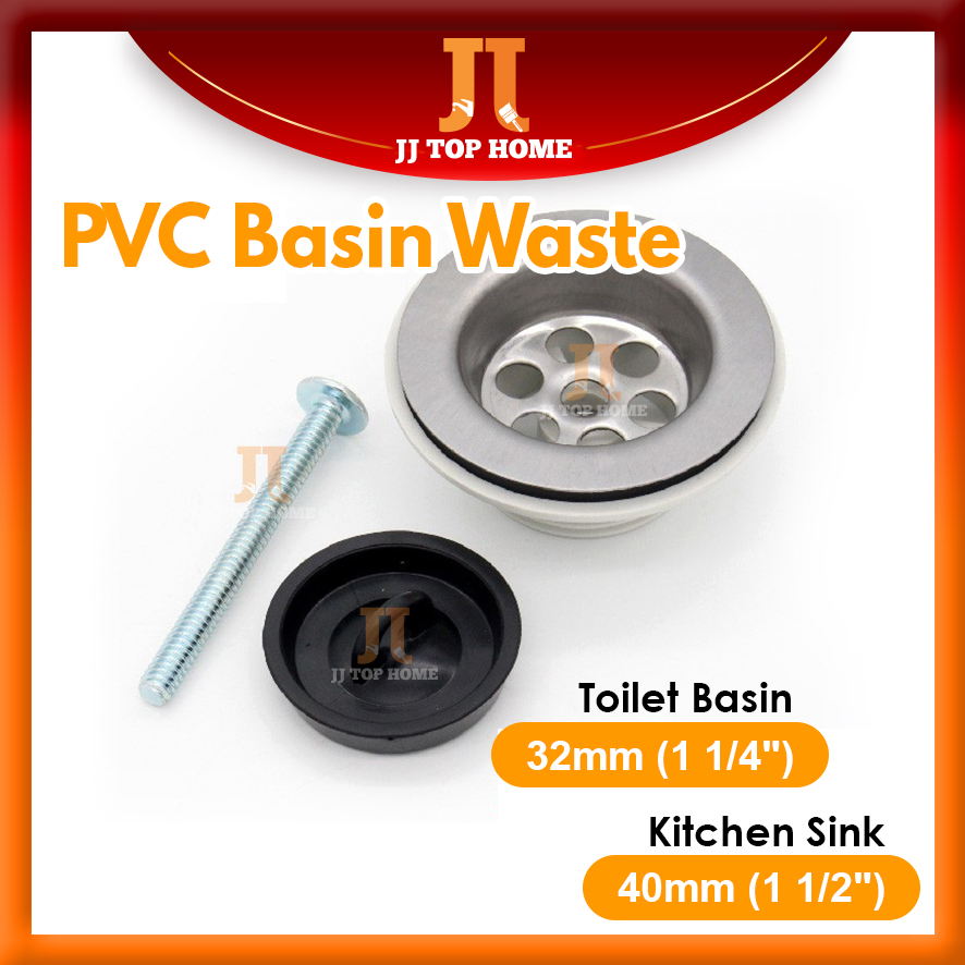 PVC Basin Waste with Stainless Steel Top Cap (32mm & 40mm) | Shopee ...