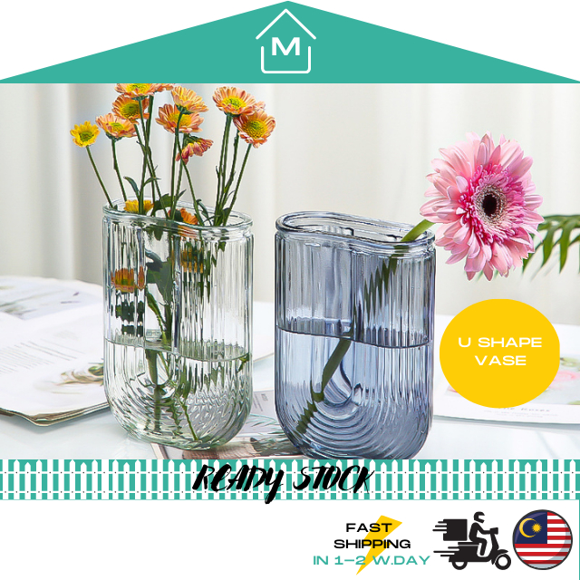 [18CM] Transparent U-Shape Home Office Display Deco Flower Glass Vase ...