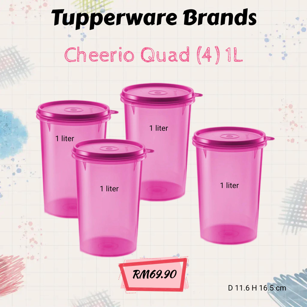 Tupperware Cheerio Quad 1L (Royal Purple tumbler /Small Tall Canister) bekal tupperware bekas ...