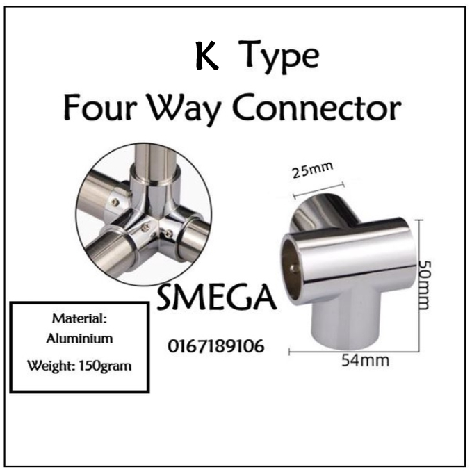 SMEGA Aluminium Round Tube Fitting Joint Connector Penyambung Bracket ...