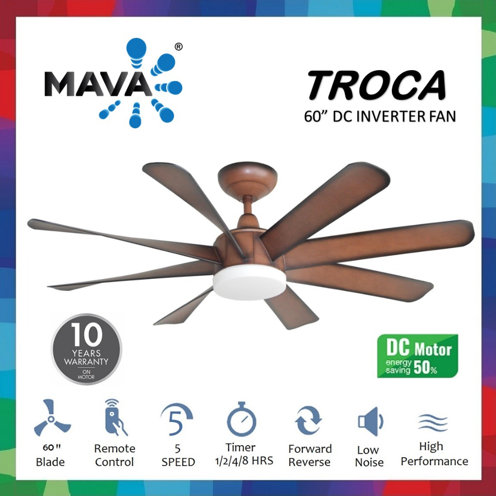 MAVA TROCA V2 60" Ceiling Fan with LED LIGHT 8 Blade (DC INVERTER MOTOR ...