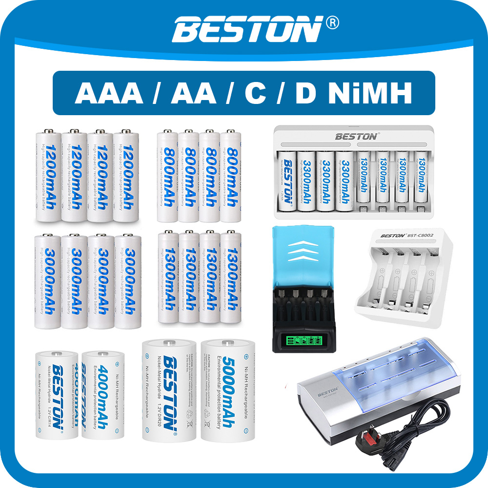 Beston AA AAA C D Rechargeable Batteries NiMH Battery High Capacity 1200mah 1300mah 2000mah ...