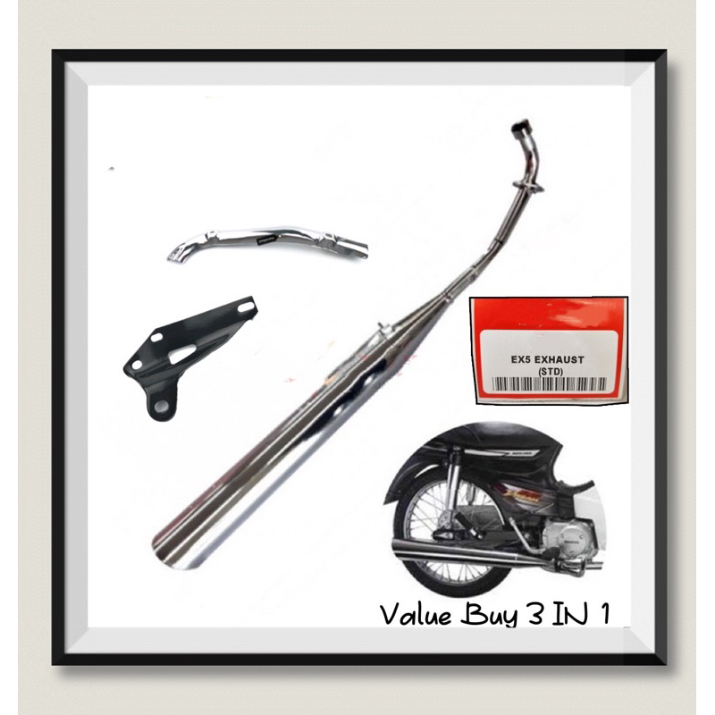 Honda EX5 DREAM EXHAUST PIPE WITH BRACKET, MUFFLER COVER EXZOS PIPE ...