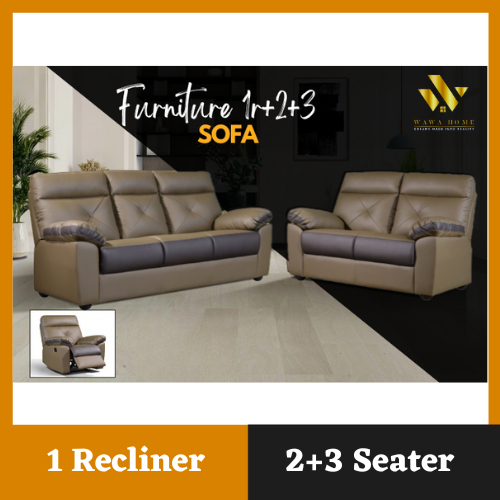 Nayla Recliner Sofa Set (1R+2+3 Seater) with PU Leather | Shopee Malaysia