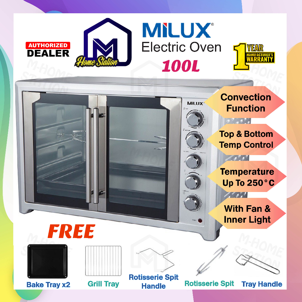 MILUX Electric Oven 100L MOT-100FD French Door Rotisserie Convection ...