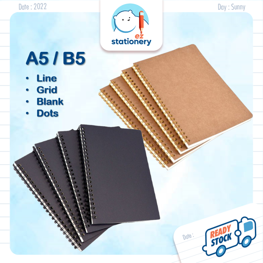 🇲🇾 Ready Stock Kraft/Black Cover Notebook A5 B5 100/120 Pages ...