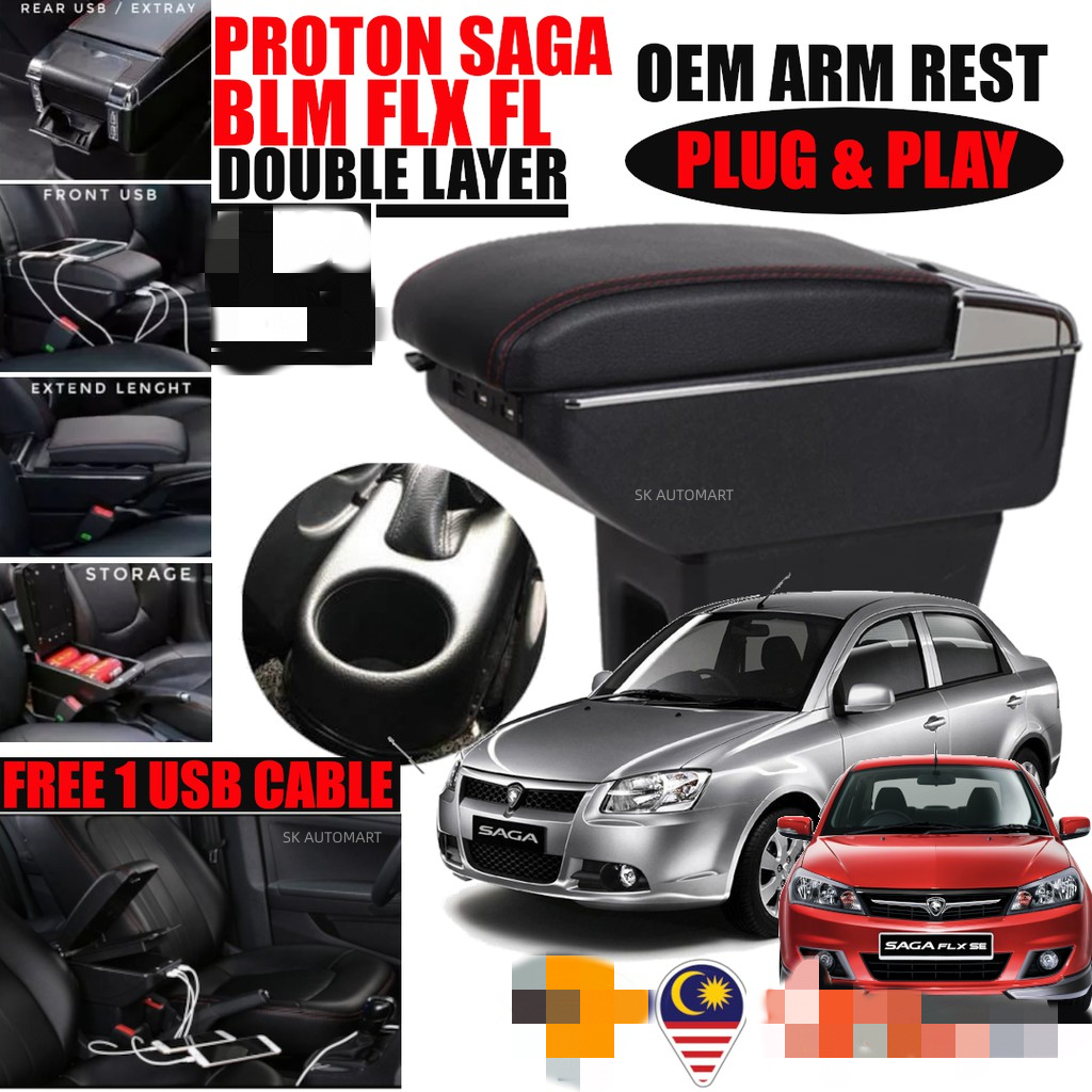 Proton Saga Blm/FLX Car Arm Rest 9-Usb Port Armrest Console Box Double ...