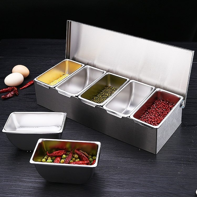 🔥Ready Stock🔥 Western Horizontal Seasoning Box Stainless Steel with Lid ...