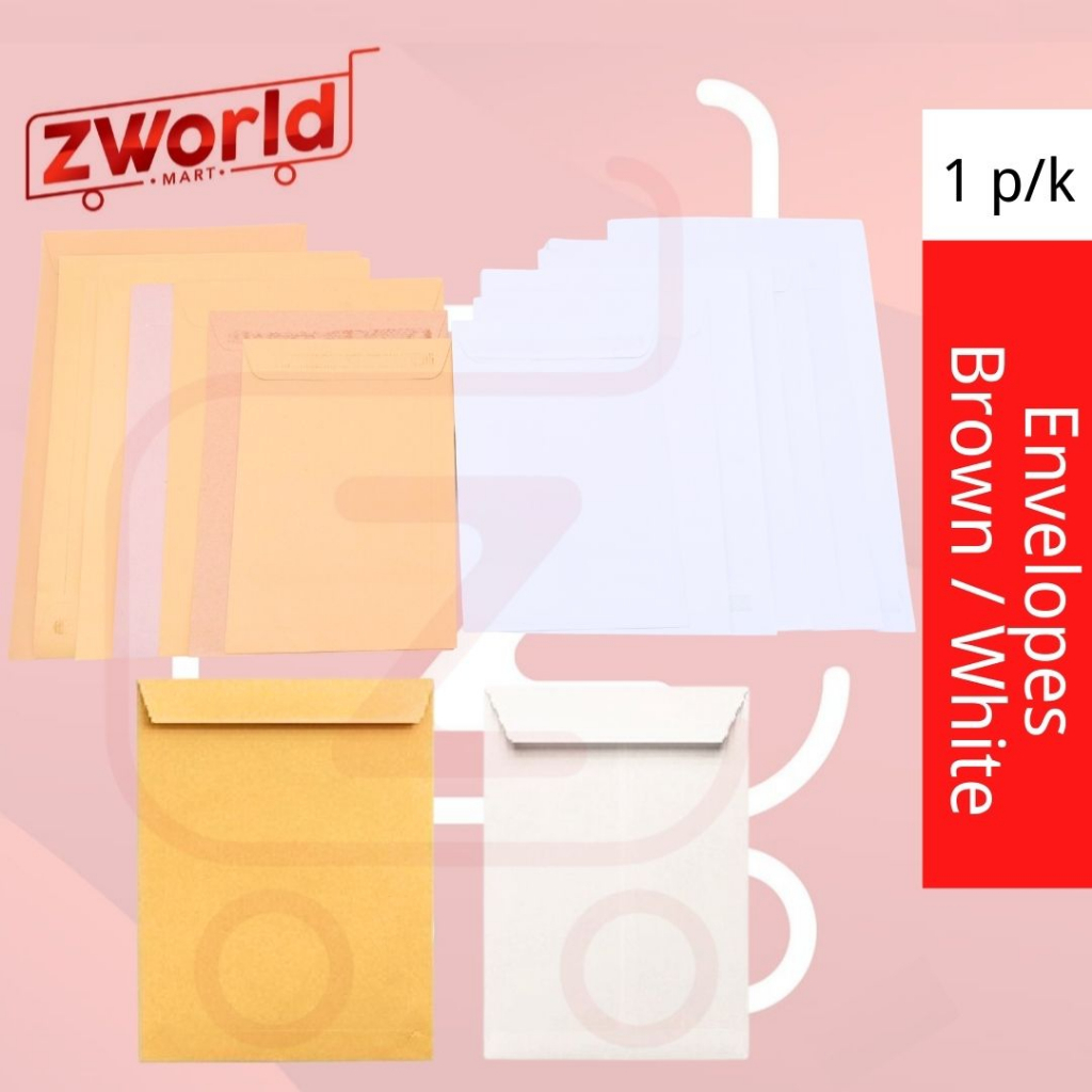 Envelopes Brown/ White 5 Sheets per pack Multi Sizes Sampul Surat ...