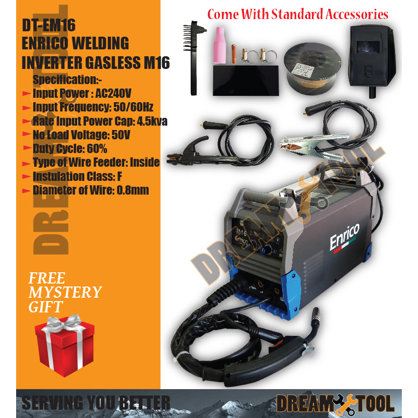 *MESIN WELDING / MIG160* Enrico Gasless MIG Welding Machine M16 DT-EM16 ...