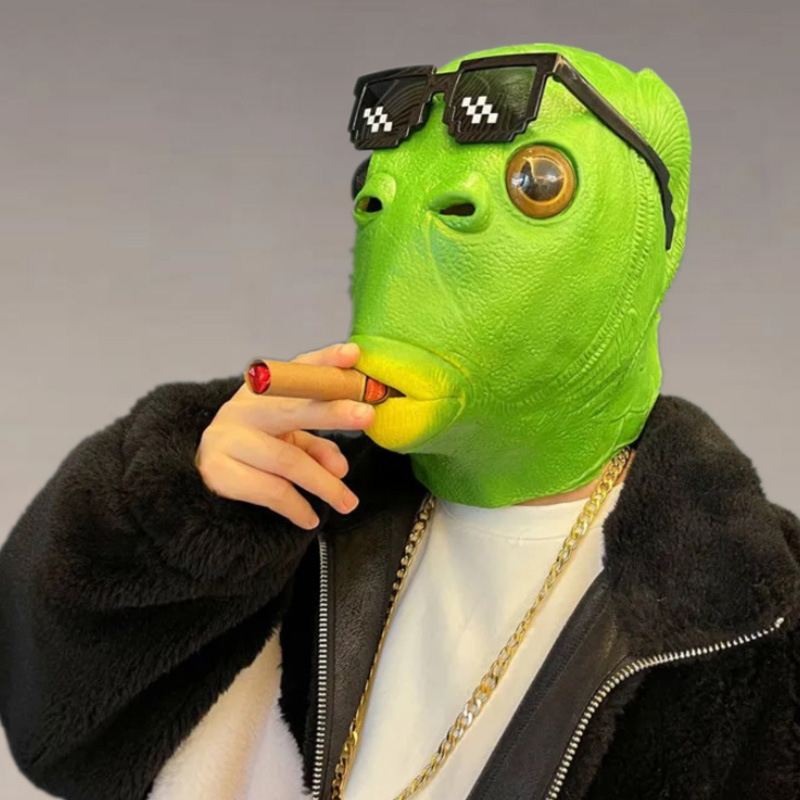 Tiktok Green Monster Fish Head Mask Cartoon Halloween Horror Funny ...
