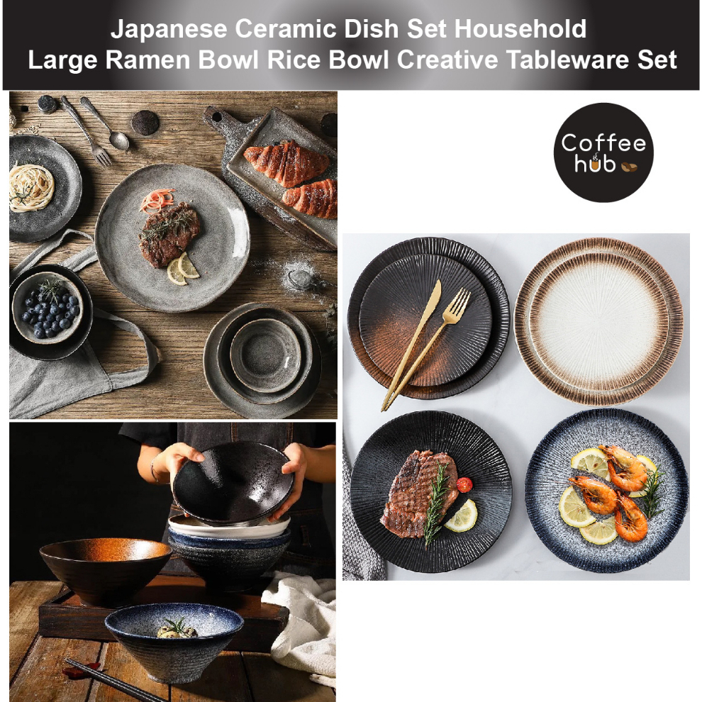 (READY STOCK)Japanese Ceramic Dish Set Household Large Ramen Bowl Rice ...