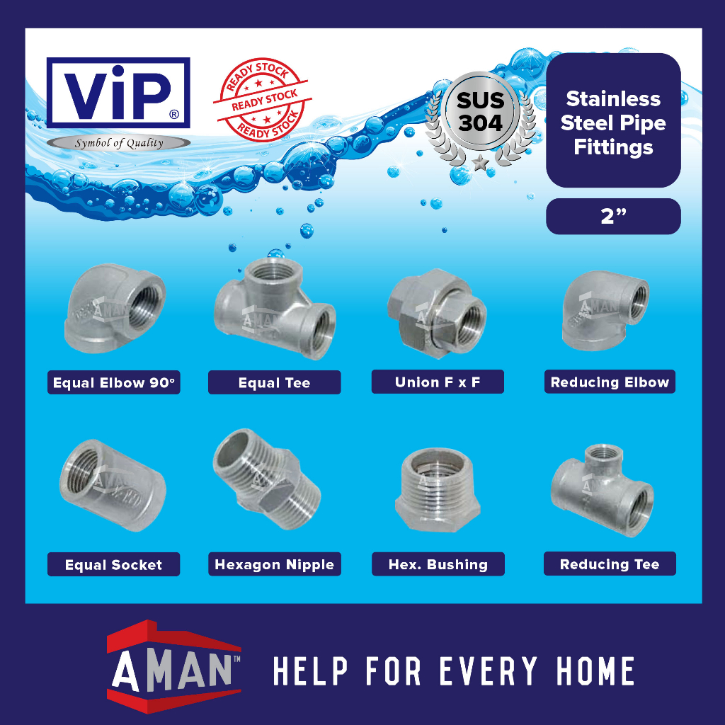 ViP 2" SUS 304 Stainless Steel Pipe Fitting Equal Elbow Equal Tee Equal ...