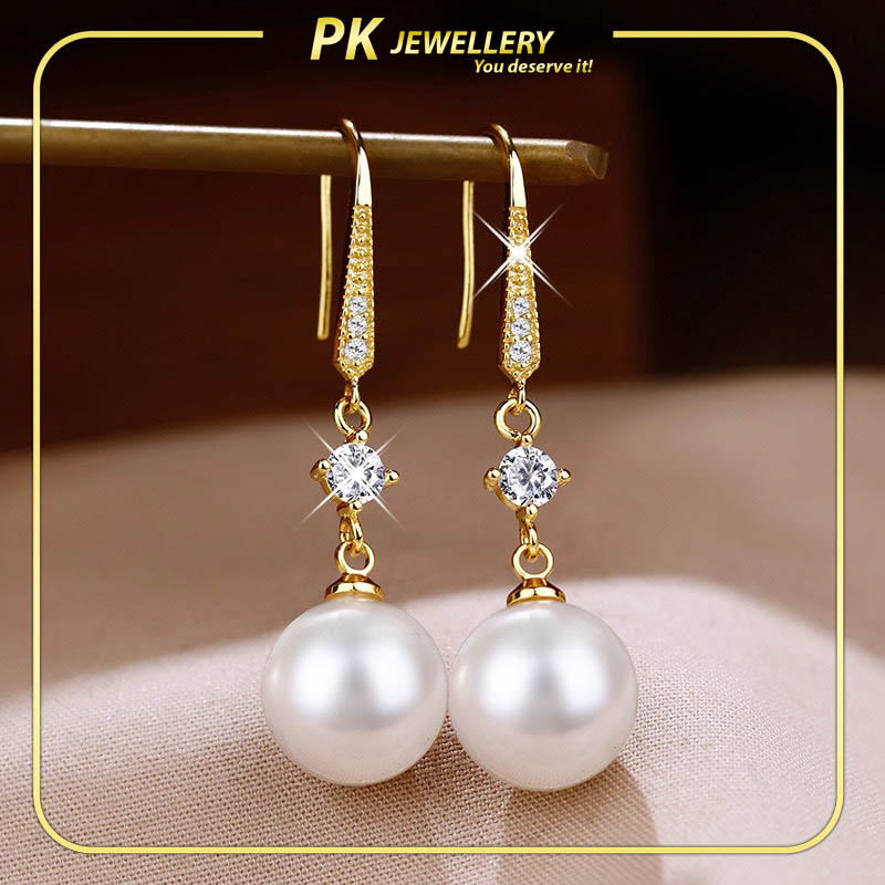 S925 Earrings Korean Subang Telinga Mewah Anting Mutiara Asli Sabah ...