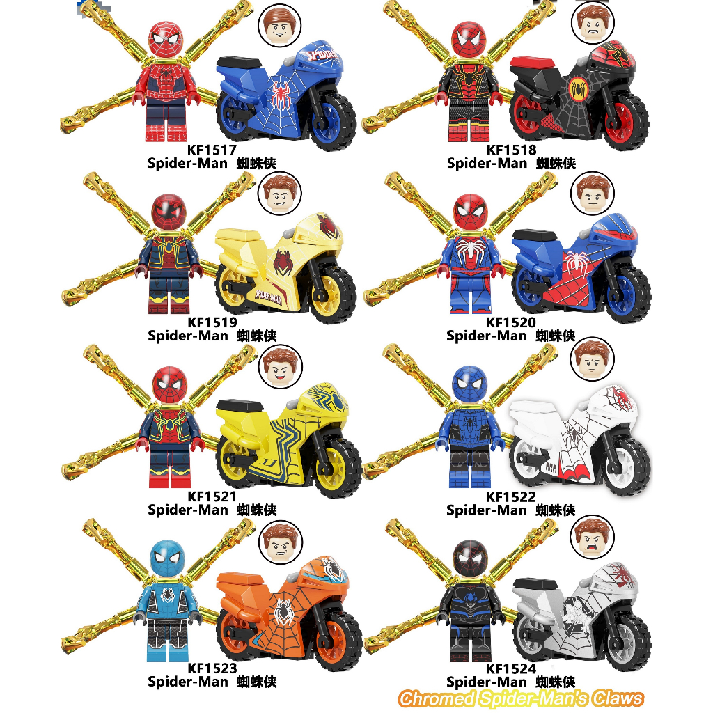 Mini Spider 3 with Motorcycle Figures Super Heroes Man Action Model ...
