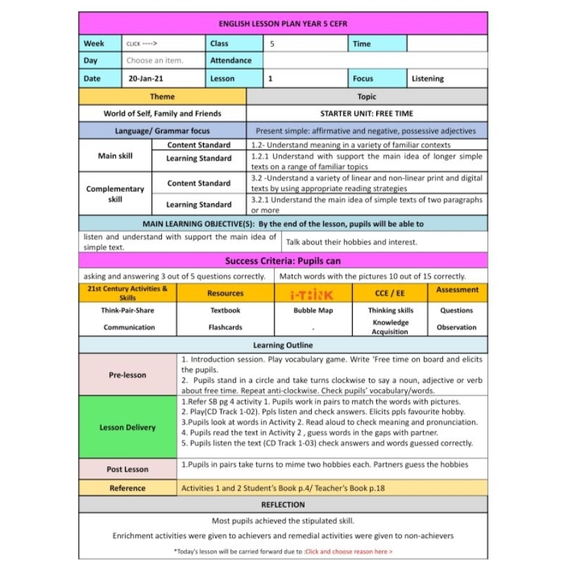 YEAR 5 RPH / LESSON PLAN BAHASA INGGERIS SK & SJK (SOFTCOPY) | Shopee ...