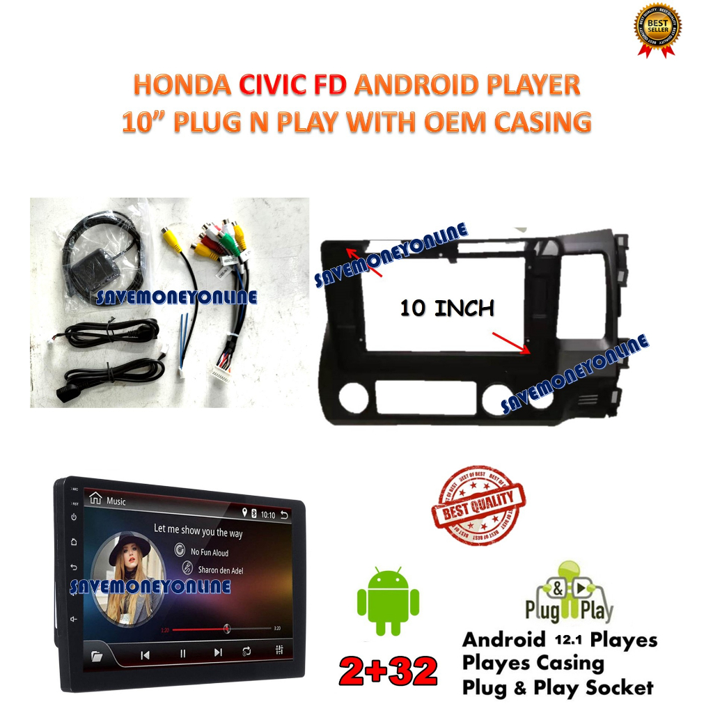 HONDA CIVIC FD 2006 - 2011 ANDROID PLAYER 10 INCH PLUG N PLAY WITH OEM ...
