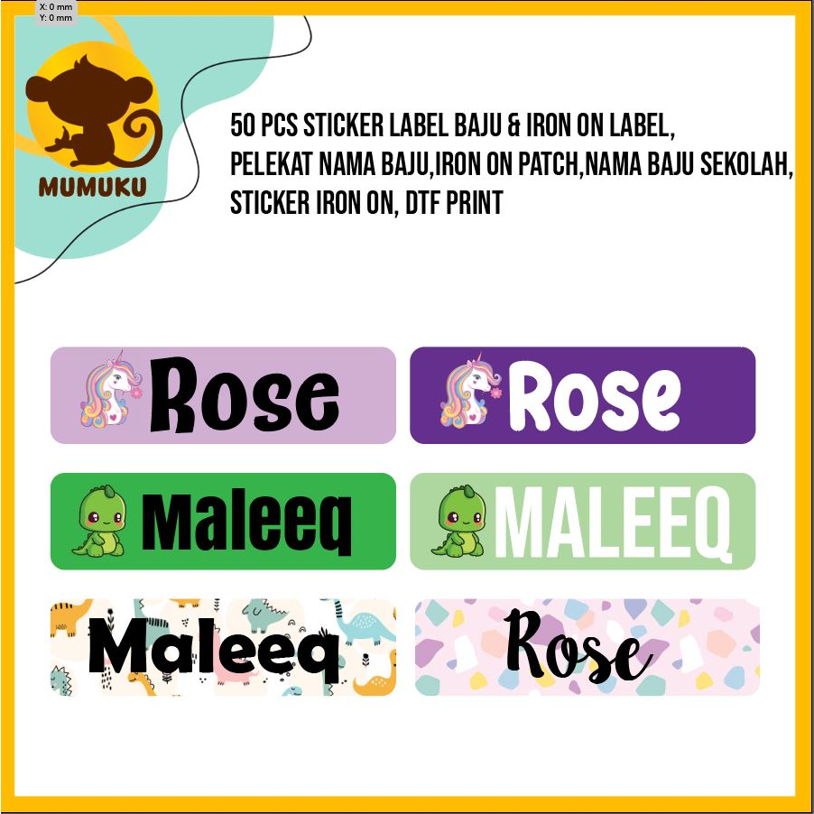 50 Pcs Sticker Label Baju & Iron On Label, ,Iron on patch,Nama Baju ...