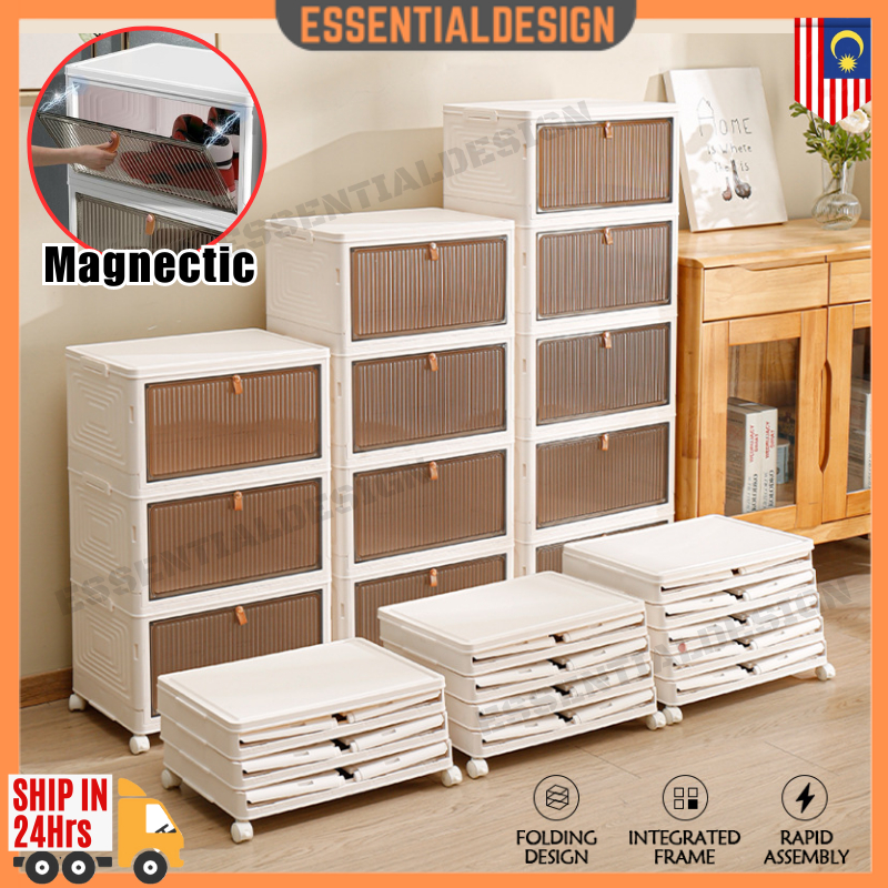 1/2/3/4/5/6 Layers Foldable Shoes Storage Box Wheels Magnet Stackable ...