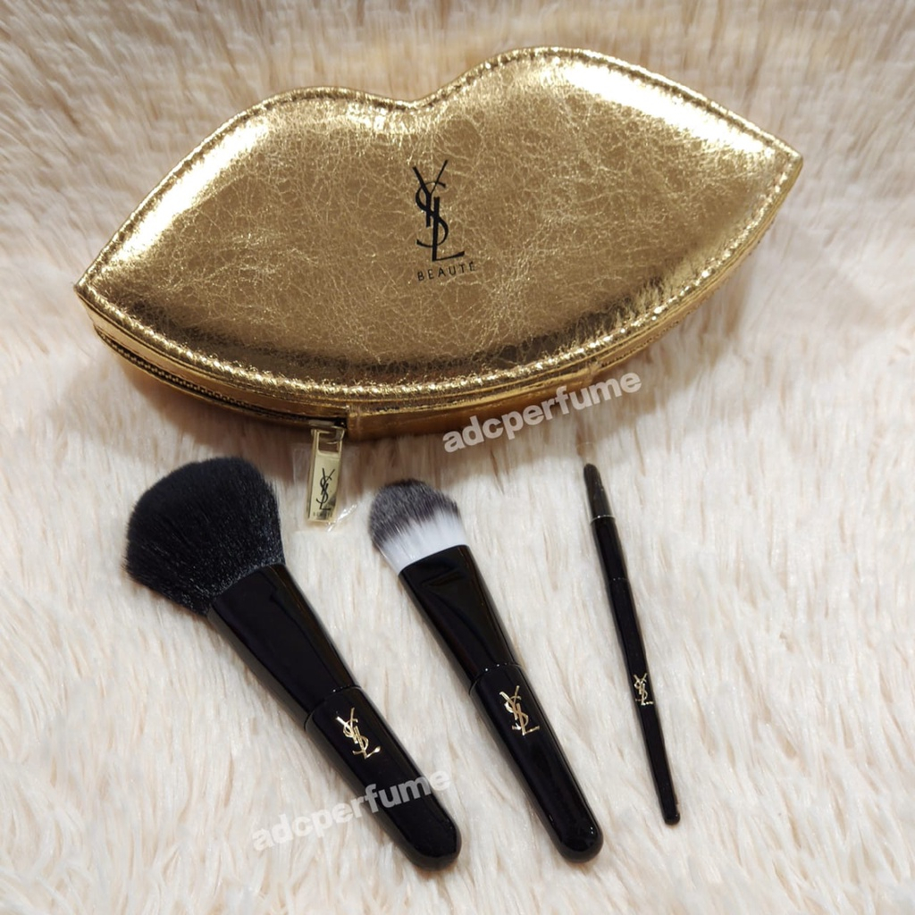YSL Brush kit Set with Lips Makeup Pouch (Gold) | Shopee Malaysia
