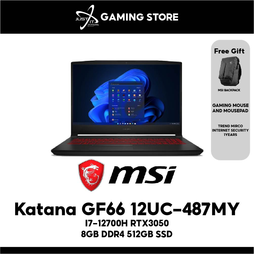 MSI 9S7-158422-487 GF66 KATANA 12UC-487MY( I7-12700H 8GD4 512SSD RTX3050 4GD6 WIN11H BLACK 2YR ...