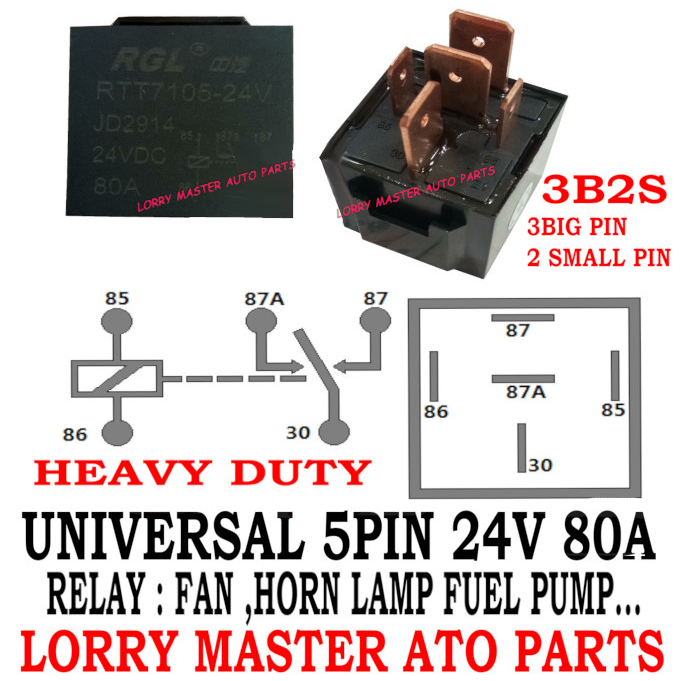 RELAY 5PIN 3B2S 12V/24V HEAVY DUTY SUITABLE FOR ALL LORRY TRUCK CAR 4X4 ...